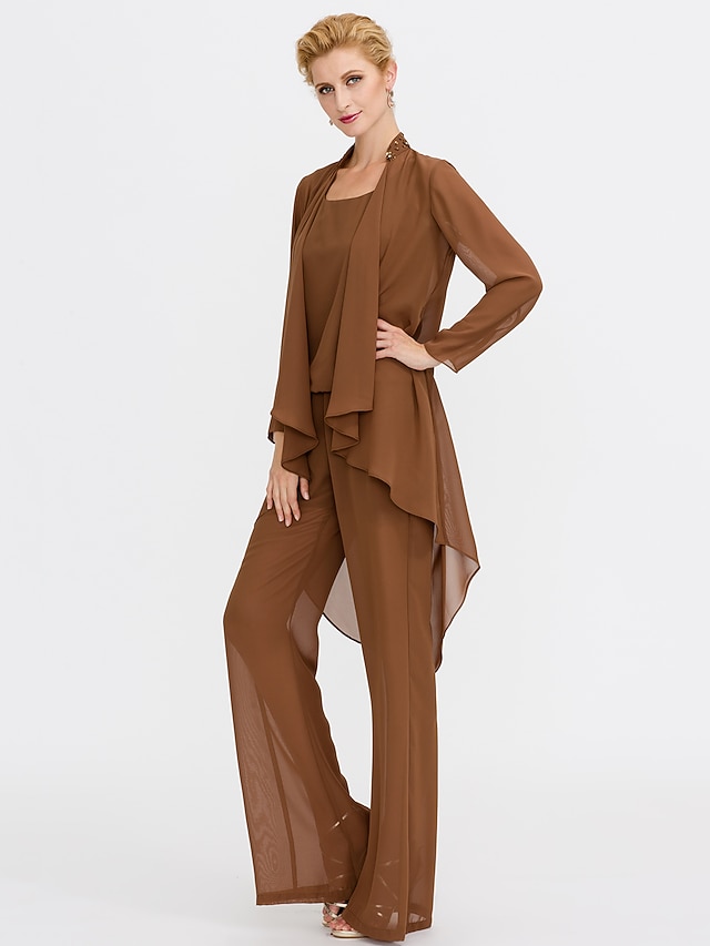 Jumpsuits Sheath Mother of the Bride Formal Wedding Guest Elegant Two ...