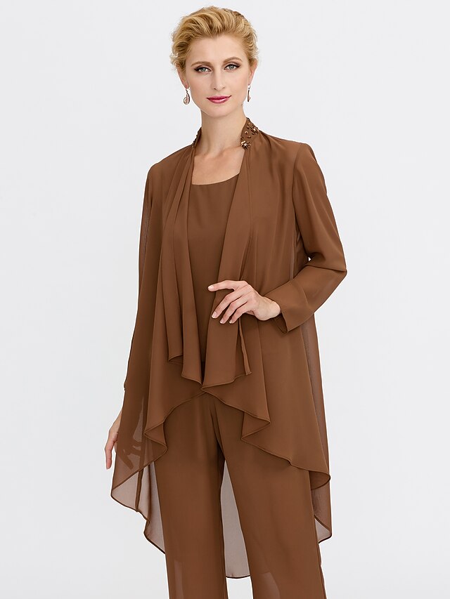 Jumpsuits Sheath Mother of the Bride Formal Wedding Guest Elegant Two ...