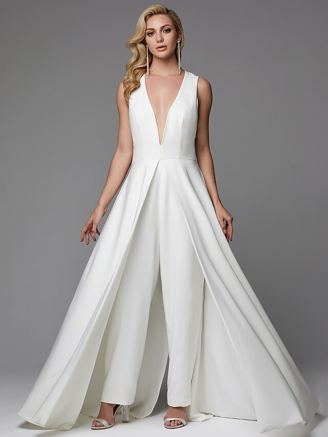 Jumpsuits Wedding Dresses V Neck Floor Length Chiffon Sleeveless ...