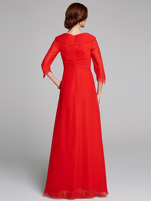 A-Line Mother of the Bride Dress Elegant V Neck Floor Length Chiffon ...