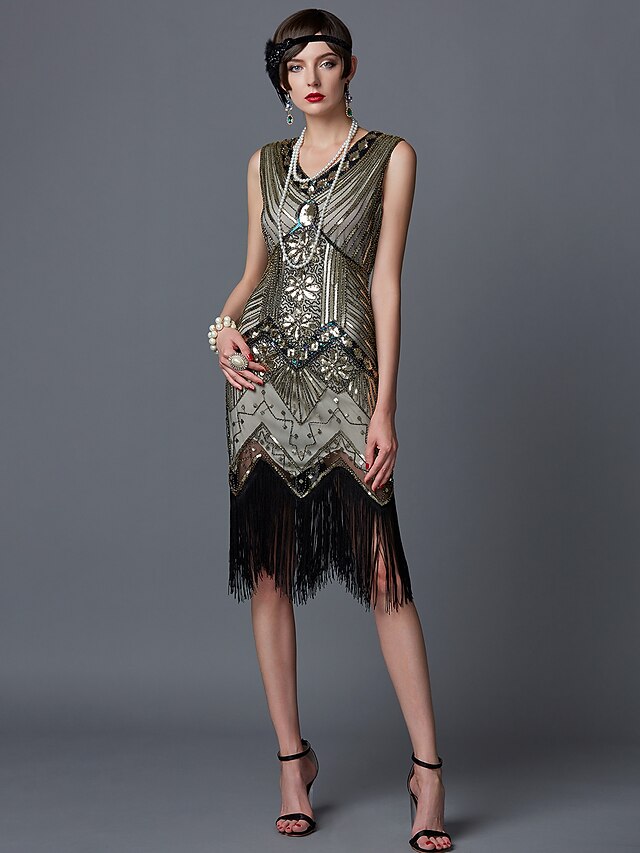 Roaring 20s 1920s Knee Length Dress Flapper Dress Halloween Costumes ...