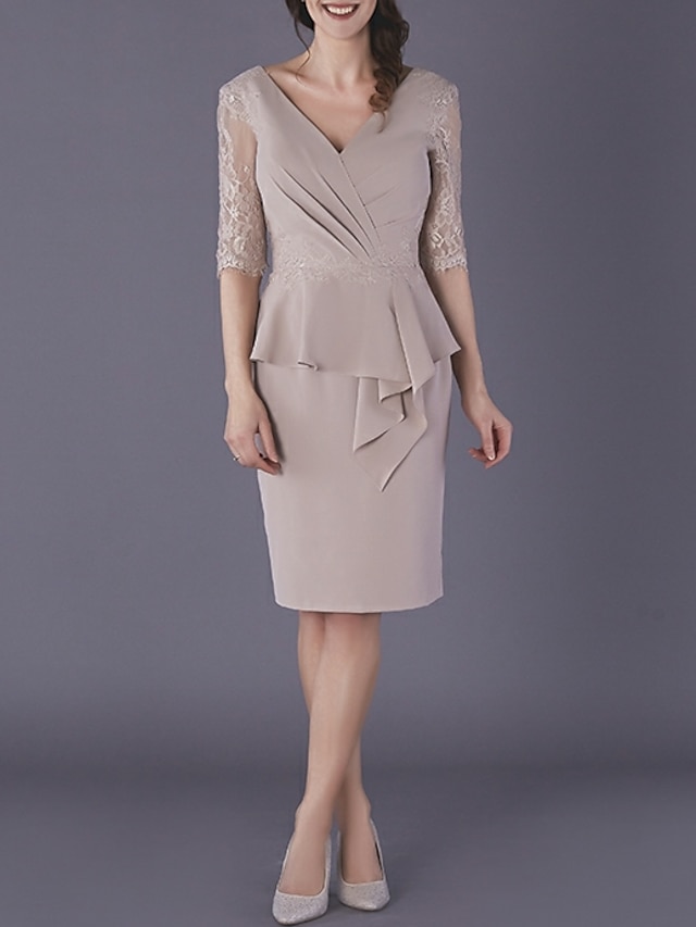 Sheath Column Mother Of The Bride Dress Plus Size Sexy Plunging Neck