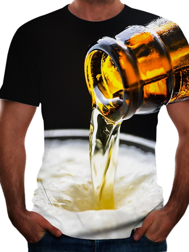 Men's Graphic 3D Beer Shirt T Shirt Short Sleeve T shirt Round Neck ...