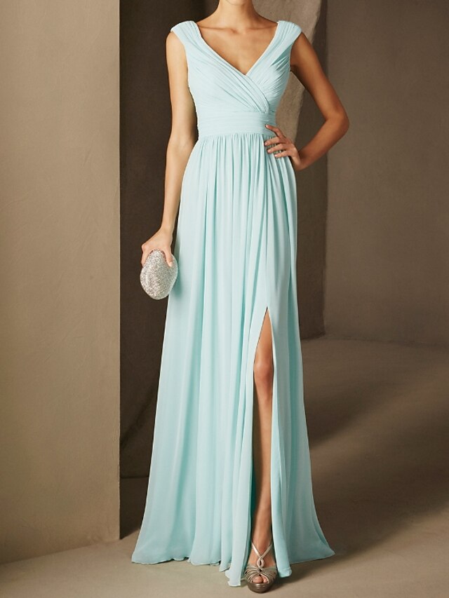 A-Line Evening Gown Elegant Dress Wedding Guest Engagement Floor Length ...