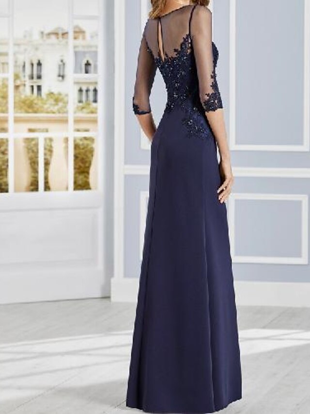 Sheath Column Mother Of The Bride Dress Elegant Illusion Neck Floor