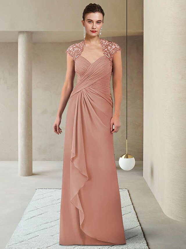 Sheath / Column Mother of the Bride Dress Elegant V Neck Floor Length ...