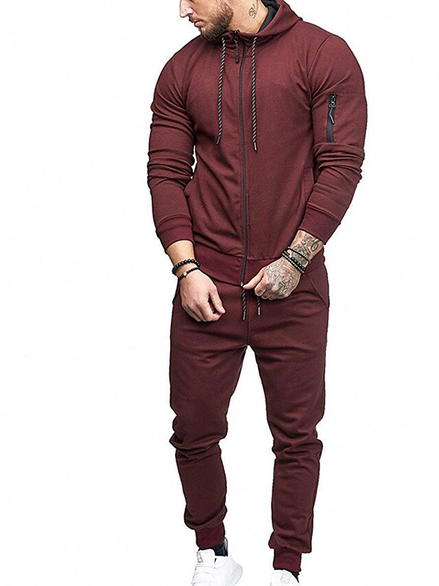 Men's Tracksuit Sweatsuit Full Zip Hoodie Jogging Suits Black Wine Army ...