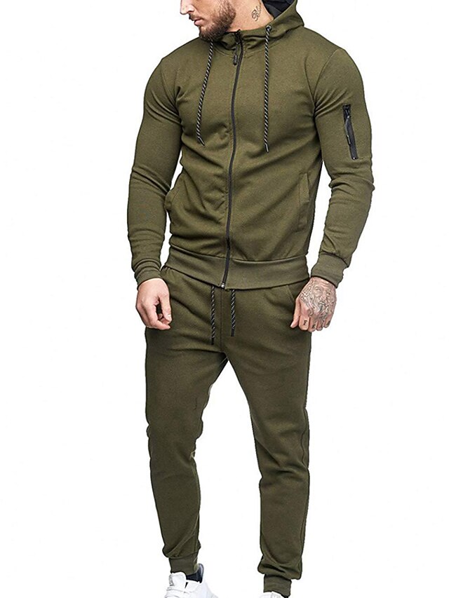 Men's Tracksuit Sweatsuit Full Zip Hoodie Jogging Suits Black Wine Army ...
