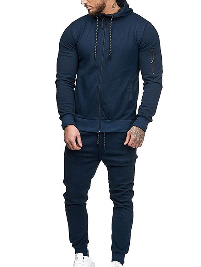 Men's Tracksuit Sweatsuit Full Zip Hoodie Jogging Suits Black Wine Army ...