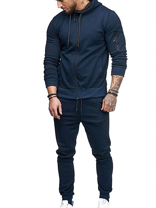 Men's Tracksuit Sweatsuit Full Zip Hoodie Jogging Suits Black Wine Army ...