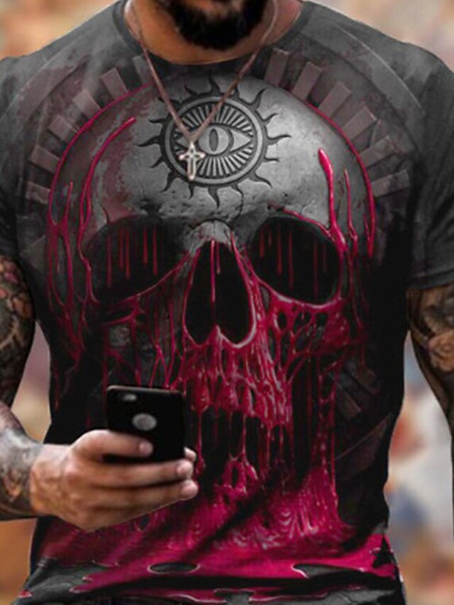 Men's Graphic Skull Shirt T shirt Halloween Shirt Tee Short Sleeve T ...