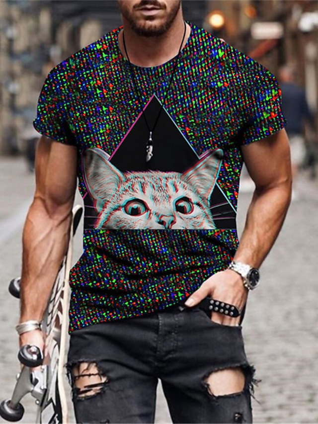 Men's Animal Cat T Shirt Funny T Shirts Short Sleeve T shirt 3D Print ...