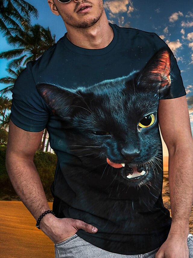 Men's Animal Cat T Shirt Funny T Shirts Short Sleeve T shirt 3D Print ...