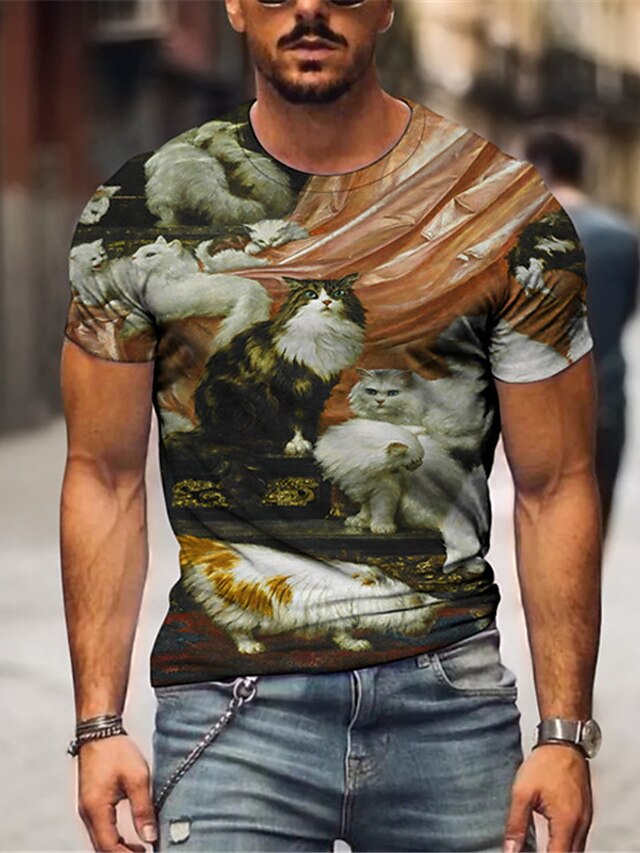 Men's Animal Cat T Shirt Funny T Shirts Short Sleeve T shirt 3D Print ...