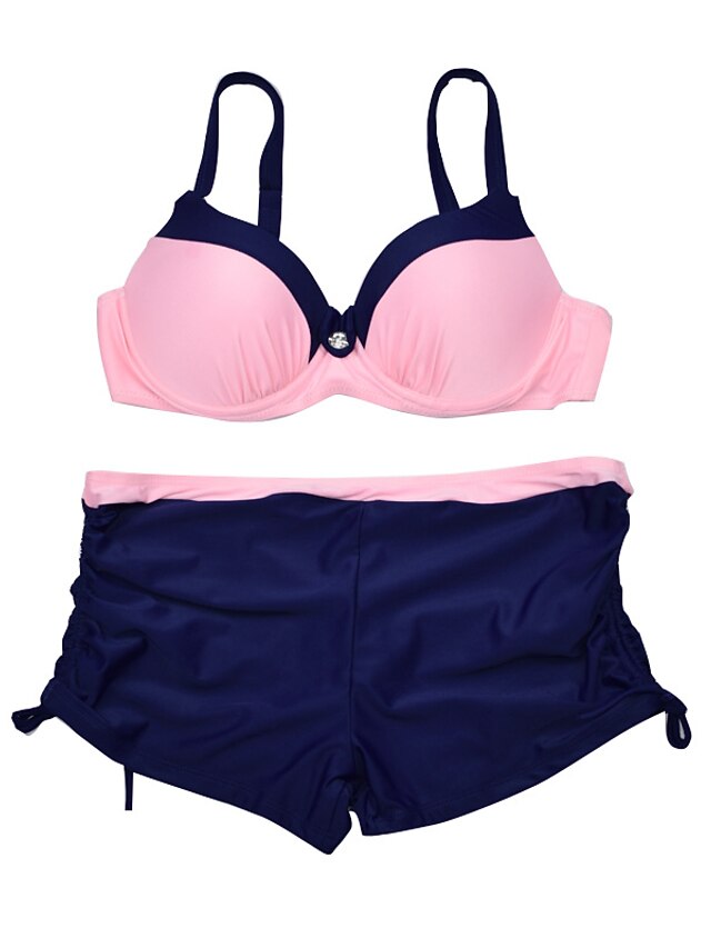 Damen Bademode Bikinis 2 Stück Badeanzug Farbblock Mit Schnürung Push