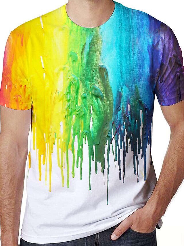 Men's Graphic Rainbow Mixed Color Shirt T Shirt Tee Short Sleeve T ...