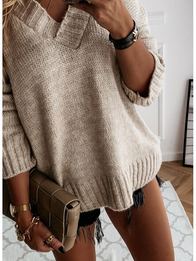 Women's Sweater Solid Color Casual Long Sleeve Loose Sweater Cardigans ...