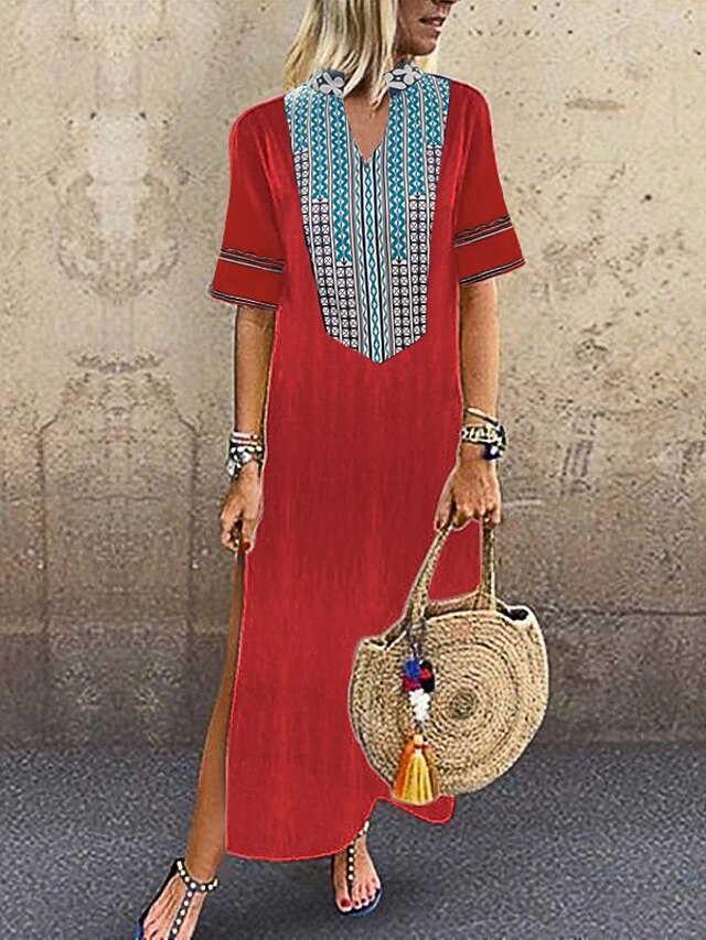 Pentru femei Larg Rochie Maxi lungă Trifoi Negru Mov Roz Îmbujorat Roșu ...