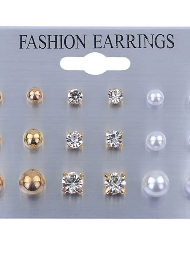 9 Pairs Stud Earrings For Women's Party Evening Prom Date Alloy Classic ...