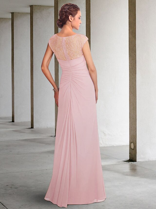 A-Line Mother of the Bride Dress Elegant Jewel Neck Floor Length ...