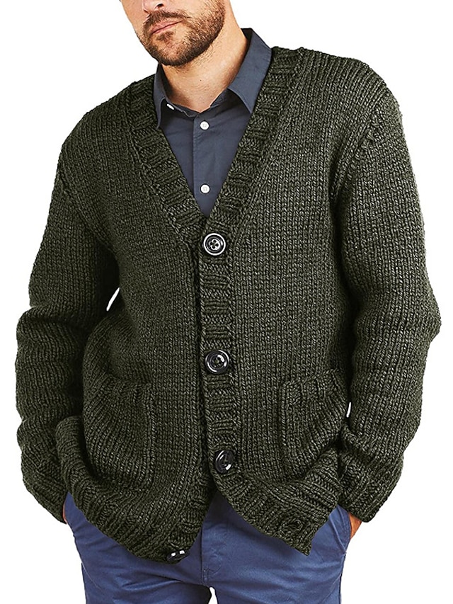 Men's Cardigan Sweater Chunky Cardigan Ribbed Knit Regular Button Up ...