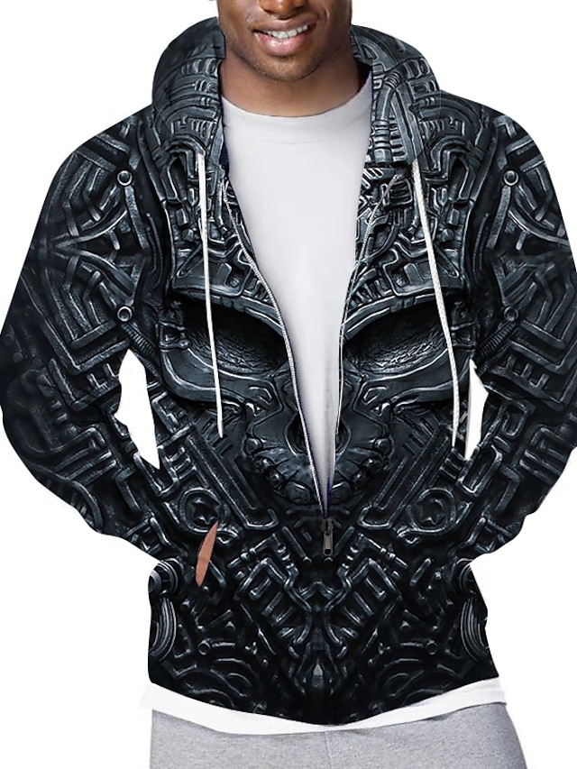 Homme Sweat à capuche zippé Zippé Poche Design Casual Vêtement de rue ...