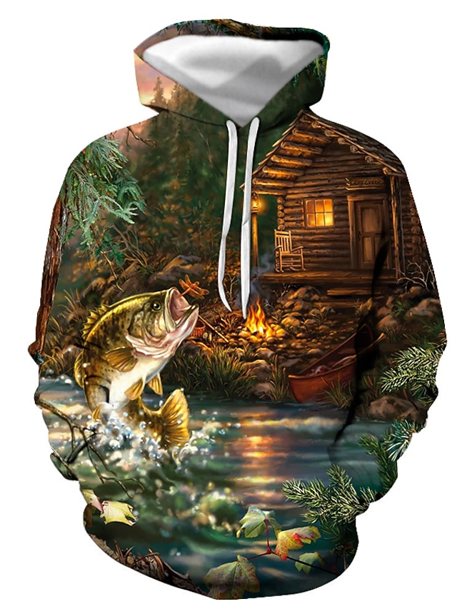 Men's Graphic Fish Hoodie Hoodies Sweatshirt Streetwear Casual Long ...
