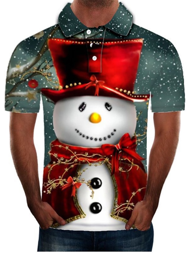 Men's Polo Shirt Golf Shirt Snowman Collar Light Blue 3D Print Outdoor ...