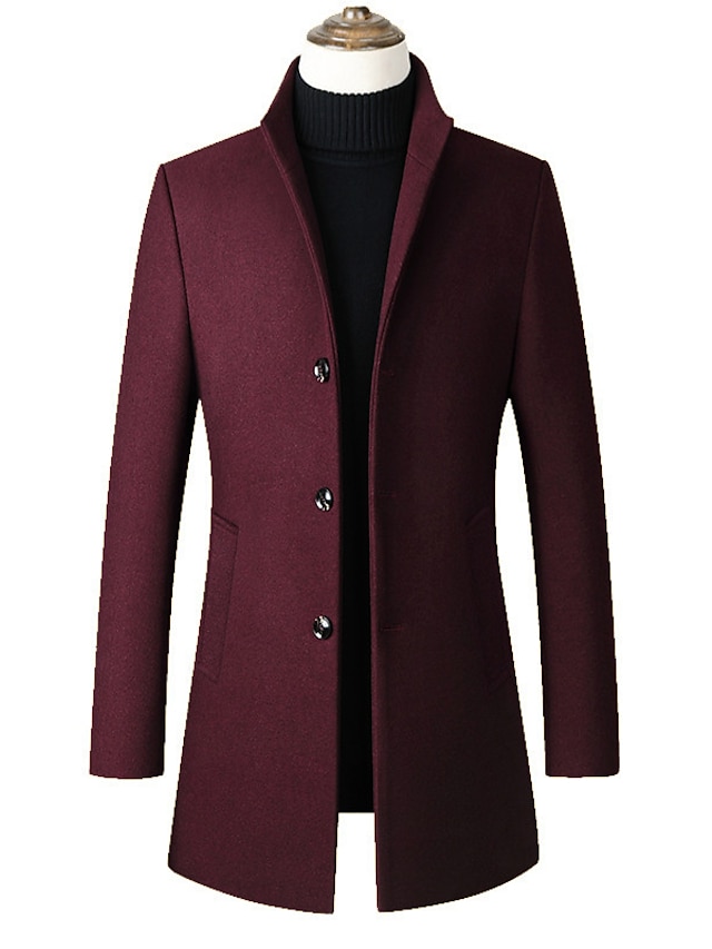 Men's Winter Coat Wool Coat Overcoat Office & Career Daily Wear Winter ...