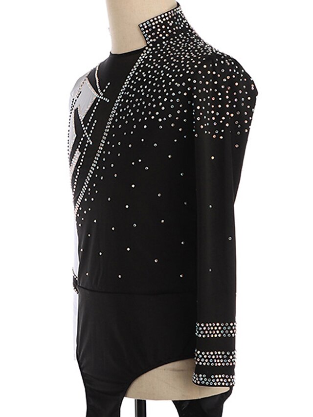 Figure Skating Top Men's Boys' Ice Skating Outfits Top Black+White ...