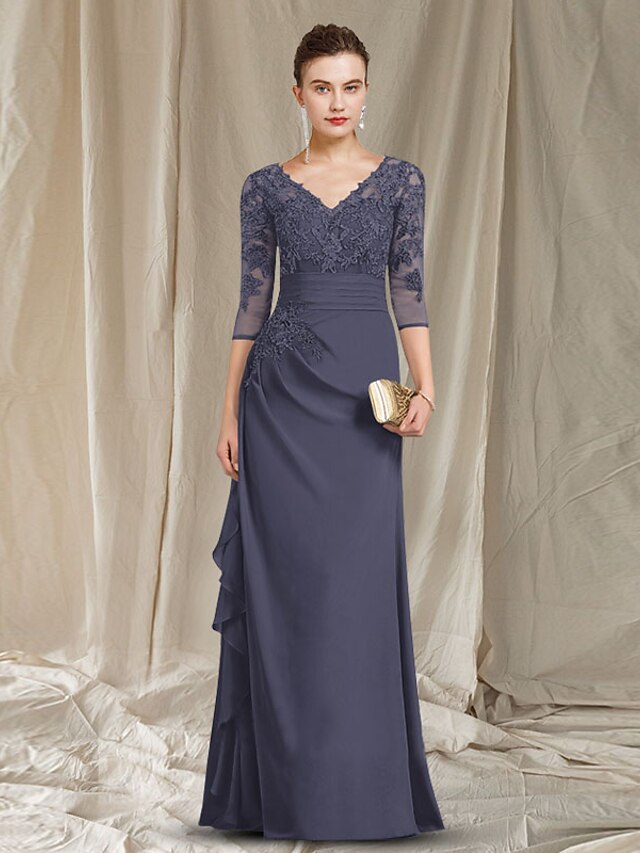 Sheath Column Mother Of The Bride Dress Plus Size Elegant V Neck