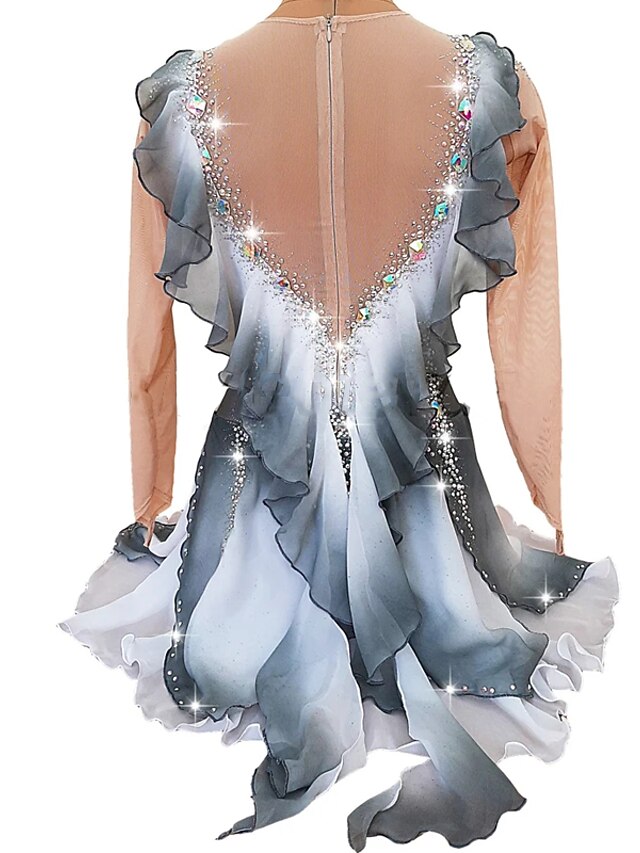 Figure Skating Dress Women's Girls' Ice Skating Dress Outfits Grey Mesh Spandex High Elasticity ...