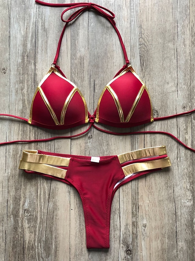 Damen Badeanzug Bikinis 2 Stück Normal Bademode Rückenfrei