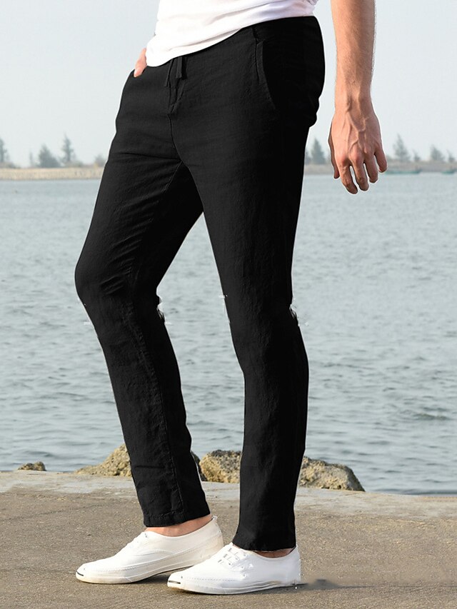 men's trousers men drawstring straight leg elastic waist breathable ...