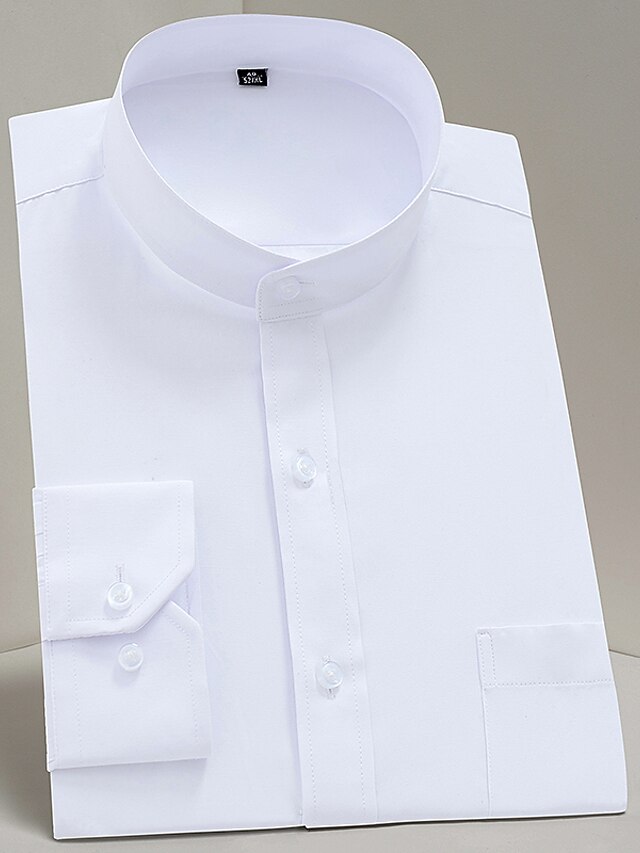 Men's Mandarin Collar Shirt Dress Shirt Collared Shirt Button Up Shirt ...