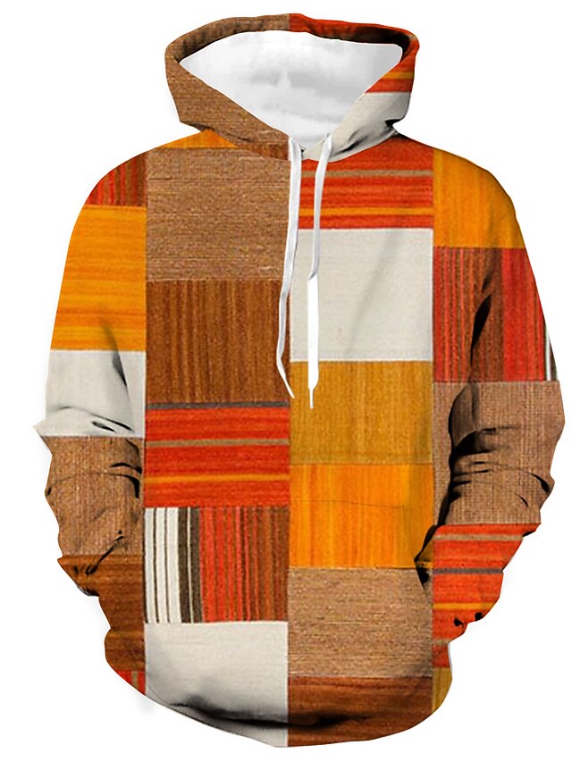 Men's Graphic Plaid Color Block Hoodie Hoodies Sweatshirt Sportswear ...