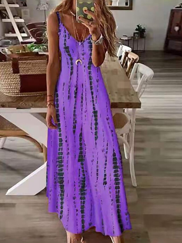 Dames Maxi-jurk Maxi-jurk Zonnejurk A lijn jurk Bloemetjesjurk Modern Casual Flowy Vakantie ...