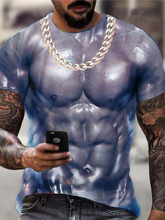 Men's 3D Muscle T Shirt T Shirt Short Sleeve T shirt 3D Print Crew Neck ...