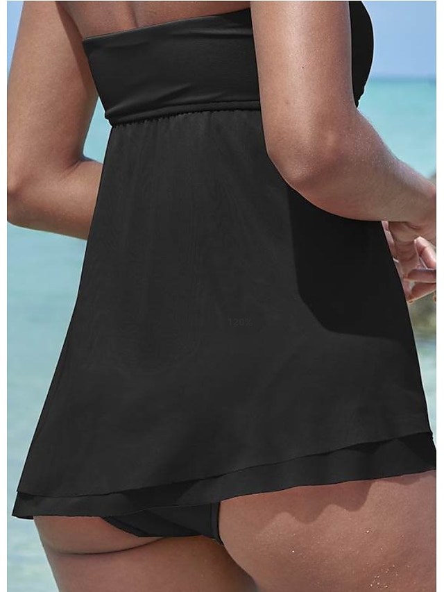 Damen Normal Badeanzug Tankini 2 Stück Bademode 2 teilig Bescheidene Badebekleidung Bandeau ...