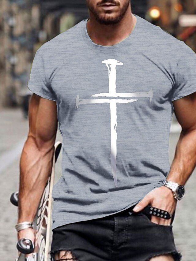 Men's Casual Short Sleeve Graphic T-Shirt with Beige Nail Cross Faith ...