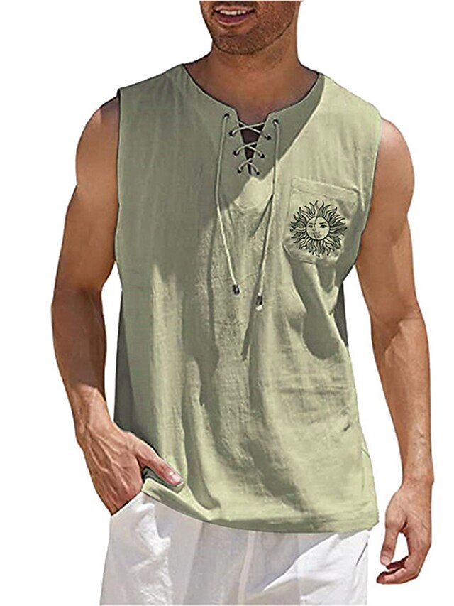 Homme Chemise Col V Design Eté Manches Longues Graphic Soleil Estampage ...