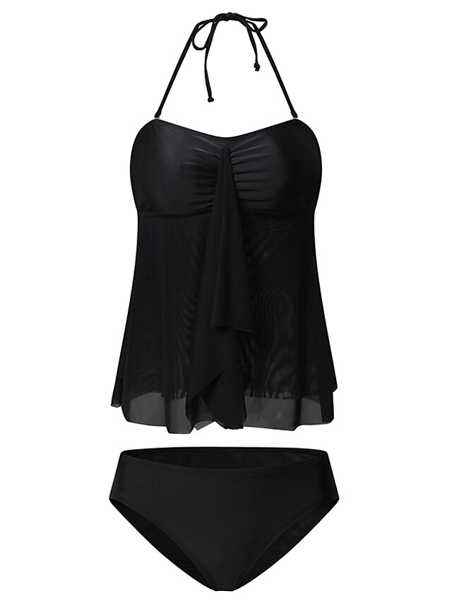 Damen Normal Badeanzug Tankini 2 Stück Bademode 2 teilig Bescheidene Badebekleidung Bandeau ...