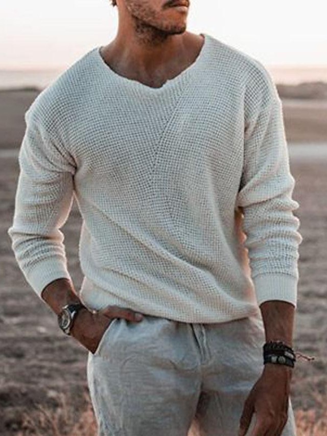Men's Sweater Pullover Sweater Jumper Ribbed Knit Cropped Knitted V ...