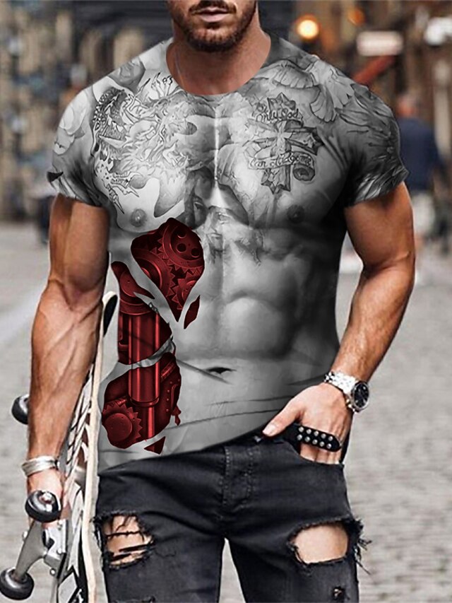 Men's Graphic Prints Muscle T Shirt Short Sleeve T shirt 3D Print Crew ...