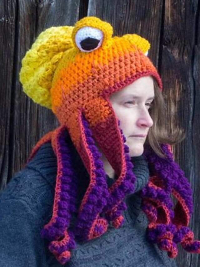 Unisex Handmade Knitted Beanie Cartoon Octopus Tentacle Eye Skullies ...