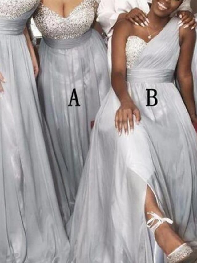 A-Line Bridesmaid Dress One Shoulder / Off Shoulder Sleeveless Elegant ...