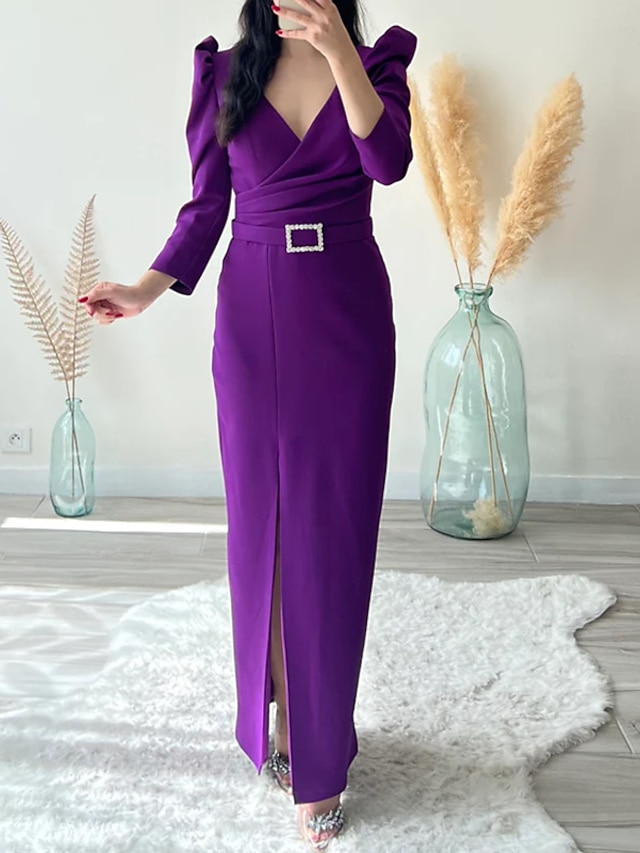 Sheath / Column Evening Gown Purple Cocktail Work Dress Formal Ankle ...