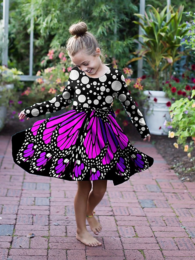 Girls' 3D Animal Butterfly Dress Long Sleeve 3D Print Fall Winter ...