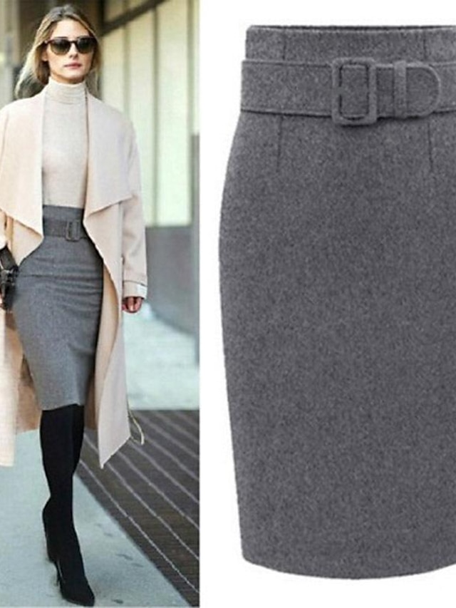 Women's Skirt Pencil Work Skirts Fashion Above Knee Skirts Solid ...