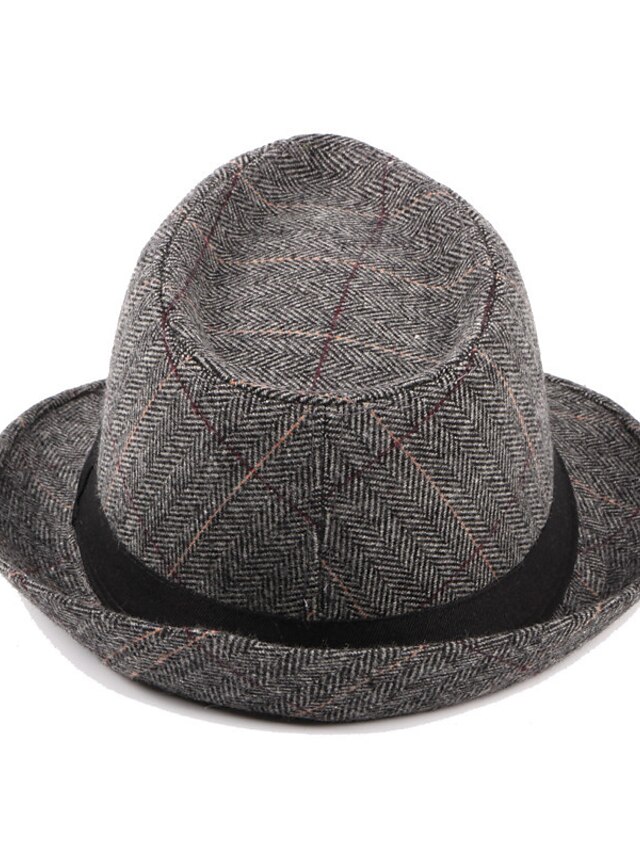 Men's Fedora Hat Brim Hat Black Coffee Linen Print Simple Holiday ...